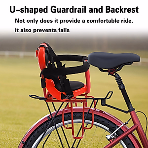 Futchoy Child Bike Seat, Rear Mounted Child Bike Seats, Back Mount Kids Seat with Non-Slip Armrests/Pedals Padde/Seat Belt/U-shaped Guardrail, Hold Up to 88lbs, Suitable for Children Aged 1-3 (Red)