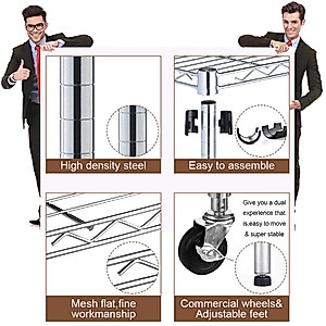 BestShop 6 Tier Wire Shelving Storage Metal Shelf Standing Shelf Units Height Adjustable Garage Shelving 48"x18"x82" with Wheels/Feet Levelers 2100lbs Capacity Commercial Shelving, Chrome
