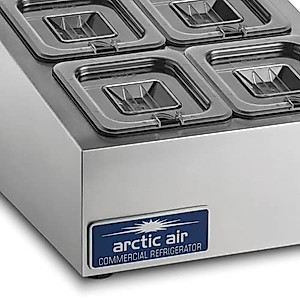 Arctic Air ACP4SQ Compact Refrigerated Countertop Prep Unit with Four 1/6 Stainless Pans and Covers Silver, 115v