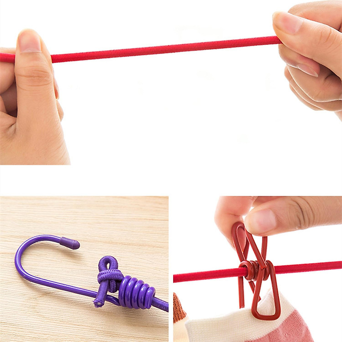 ALINNA Retractable Portable Clothesline, Travel Clothesline with 12 Clothespins for Indoor Laundry Drying, Outdoor Camping Accessories (Purple)