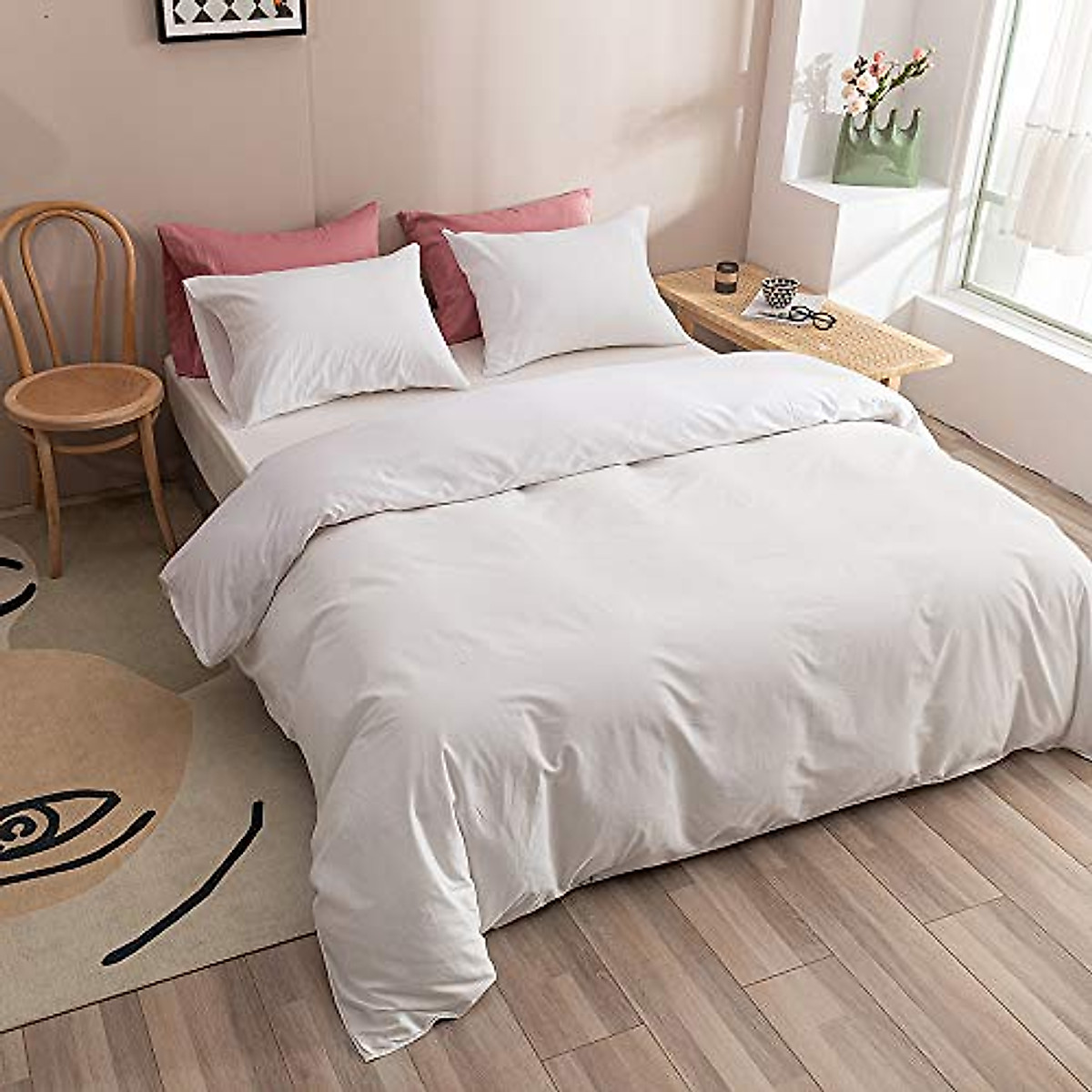 CLOTHKNOW White Comforter Full Size White Bedding Comforter Sets Full White Comforter Sets Full Solid White Bed Comforter Full Size Plain White Full Comforter White Bed Set 3Pcs White Comforter Sets