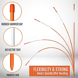 Anley 20 Pack 48" Reflective Driveway Markers, Snow Stakes with Fiberglass Pole & Hammer Cap - 4 Ft High Visibility Safety Markers Reflective Strip for Snow Plowing and Landscape (1/4" Dia, Orange)