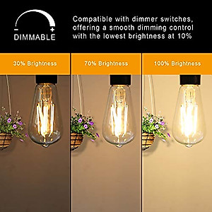Ascher Dimmable Vintage LED Edison Bulbs, 6W, Equivalent 60W, 700lm, Warm White 2700K, 80+ CRI, ST58 Antique LED Filament Bulbs, E26 Medium Base, Clear Glass, Pack of 6