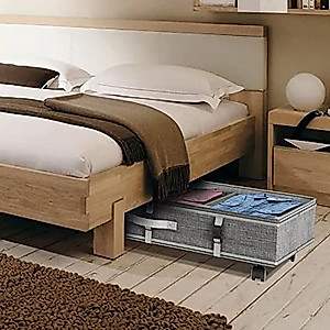 Fixwal Under Bed Storage with Wheels Under Bed Storage Containers for Clothes Blankets Shoes Bedding, Oxford Foldable Bedroom Storage Organizer with Handles, Grey