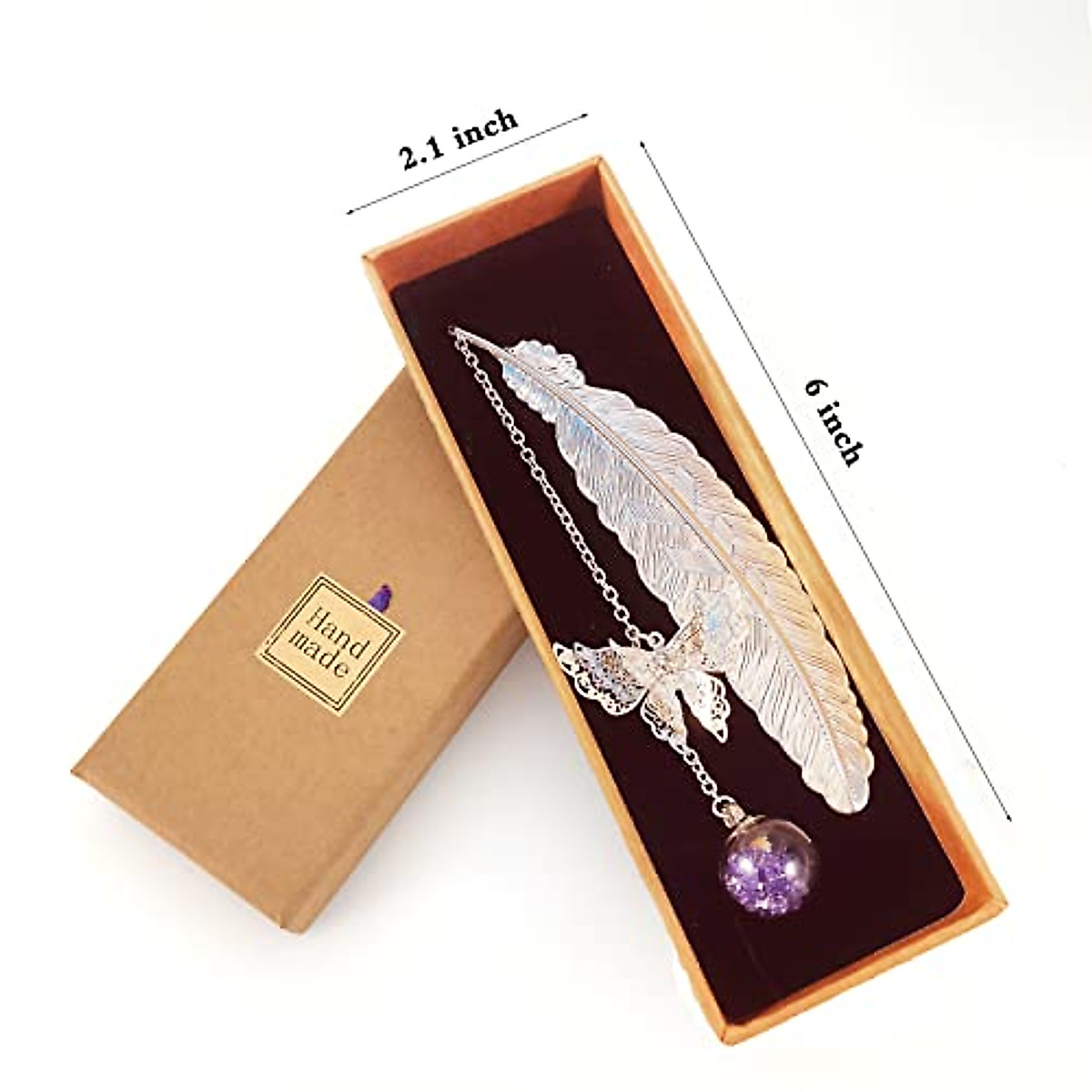 Metal Feather Bookmark, Vintage Book Marks with 3D Butterfly and Glass Beads Dry Flower Pendant, Mother's Day, Christmas for Women, Men Book Lovers Creative Gifts Bookmarks