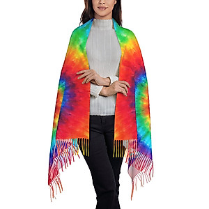 FATTTYCY Spiral Rainbow Tie Dye Soft Blanket Scarf Long Warm Shawl Wraps Cashmere Fringe Scarfs For Women