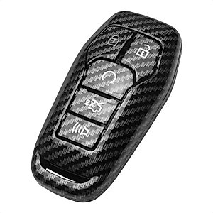 TANGSEN Smart Key Fob Case Cover Compatible with Ford Edge Explorer F-150 F-250 Fusion Mondeo Taurus for Mustang for Lincoln MKC MKX MKZ 5 Button Keyless Entry Remote Silver Label Carbon Fiber