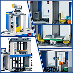 City Police Station Building Block Set with Police Car, Truck, Jail Cell, Motorcycle, and Surveillance Drone, Imaginative and Interactive Police Toy Gift for Kids and Boys Aged 6+ (979 Pieces)