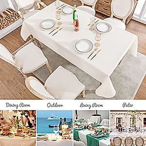 Veblandy Rectangle Tablecloth 52x70 inch Linen Textured Waterproof Table Cloth Stain and Wrinkle Resistant Washable, Decorative Fabric Table Cover for Outdoor and Indoor Use, Ivory