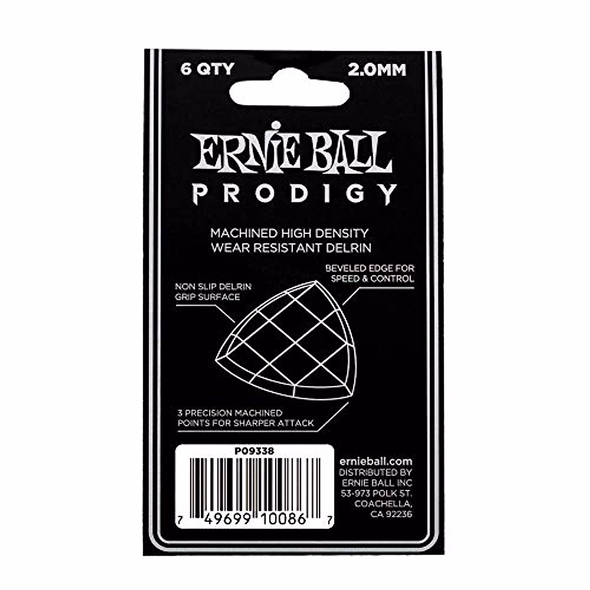 Ernie Ball Prodigy Guitar Picks, Large Shield, White 2.0mm, 6-pack (P09338)
