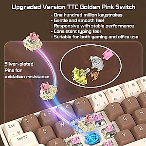 ROYALAXE R68 TKL Mechanical Keyboard, Upgraded TTC Gold Pink Switches, Hot Swappable Wired/Bluetooth 5.0/2.4G Wireless Keyboard with RGB Light for Windows & Mac, PBT Keycaps, Lava Brown
