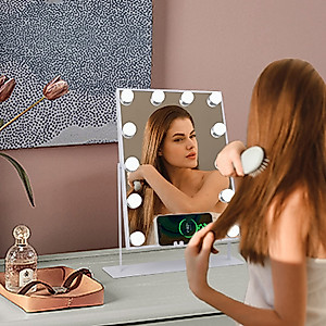 Fenair Hollywood Vanity Mirror with Lights Speaker and Wireless Charging Lighted Makeup Mirror with 12 LED Lights Upgrated Hollywood Mirror with Dimmable Lights