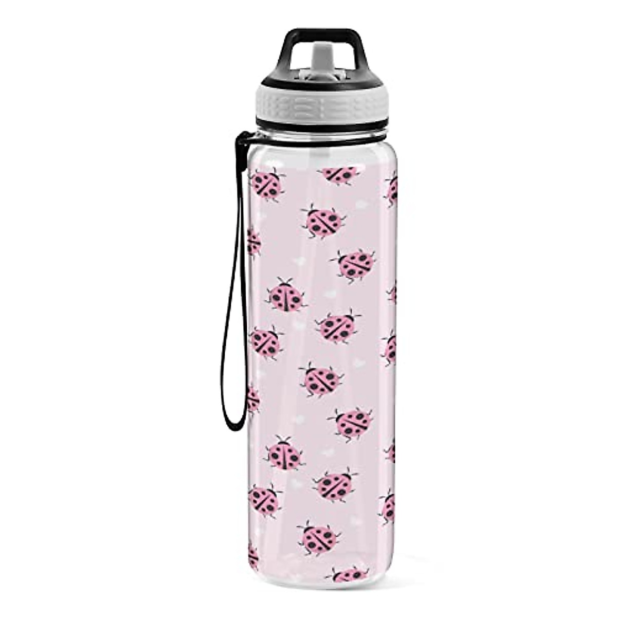 Fustylead Cute Ladybug 32 oz Tritan Water Bottle with Straw, Leakproof and BPA-Free Sport Water Bottle for Fitness, Gym & Outdoor