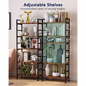 CosyStar 5-Tier Adjustable Tall Bookcase, Rustic Wood and Metal Standing Bookshelf, Industrial Vintage Book Shelf Unit, Open Back Modern Office Bookcases