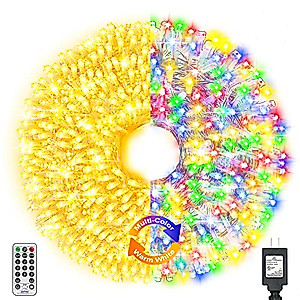 Decute 300LED Christmas Tree Lights Outdoor Indoor String Lights 108FT Extendable, 11 Modes 4 Colors(Warm White & 3 Multicolors) Changing Waterproof Twinkle Fairy Lights Party Decor with Timer Remote