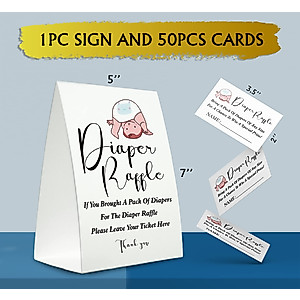 Diaper Raffle Sign,Diaper Raffle Baby Shower Game Kit (1 Standing Sign + 50 Guessing Cards),Baby Showers Decorations,Card for Baby Shower Game to Bring a Pack of Diapers-XN23