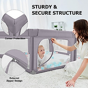 Dripex Baby Playpen, 71*47 inch Baby Playards with Zipper Gates, Kids Play Pen, Safe No Gaps, See-Through mesh, Play Pens for Babies and Toddlers, Baby Gate Playpen, Baby Fence (Grey )