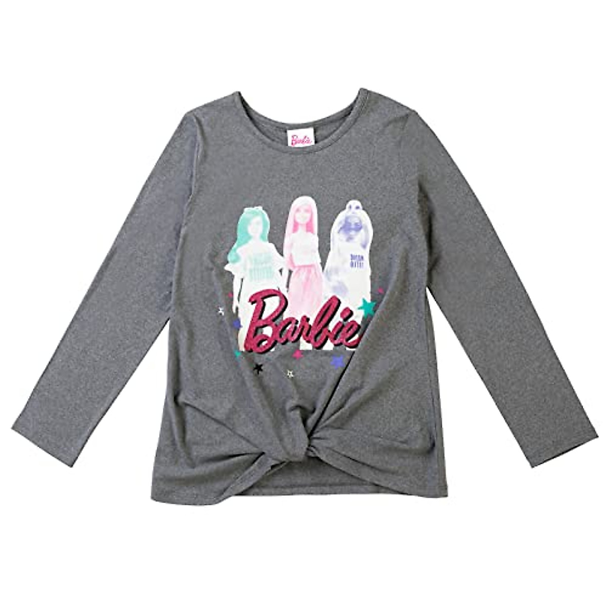 Barbie Little Girls Knotted Long Sleeve Graphic T-Shirt & Leggings Grey/Black 7-8