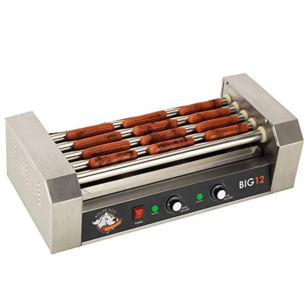 Funtime RDB12SS Stainless Steel Non Stick Hot Dog Roller Grill with Drip Pan with Dual Temperature Controls