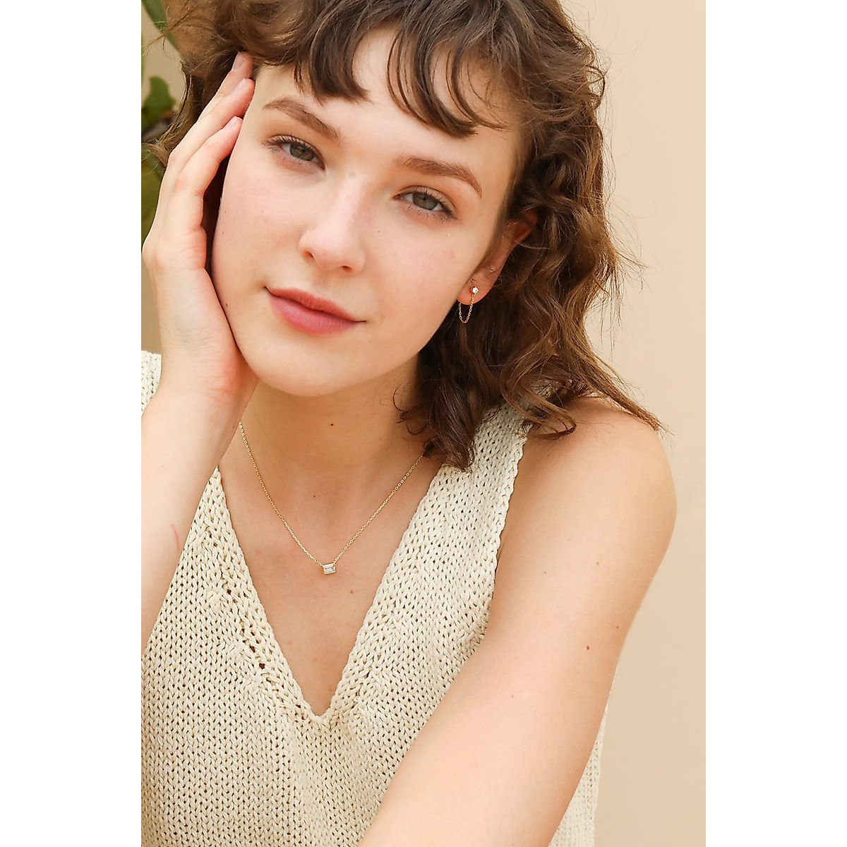 S.Leaf Cubic Zirconia Stud Earrings with Chain Sterling Silver Dangle Earrings for Women (cz-gold)