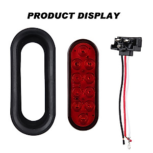 4Pcs 6 Inch Oval LED Trailer Tail Lights 10 LED, Red Trailer Truck LED Sealed RED 6" Oval LED Stop Turn Tail Light Brake Lights Flush Mount w/Rubber Grommets 3-Prong Wire Pigtails Waterproof