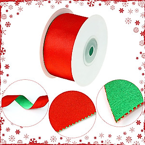 3 Rolls Christmas Ribbon 1.5 Inch 18 Yard Double Faced Ribbon Polyester Fabric Ribbon Roll for Christmas Tree Present Garland Bow Wreath Garland Wrapping Home Decoration (Green Red)