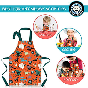 Dinky Ninky - Waterproof Toddler Apron with Dinosaur Print - Adjustable PVC Apron for Little Cooks & Artists, Ages 2-4, Easy-Clean Kitchen & Art Smock