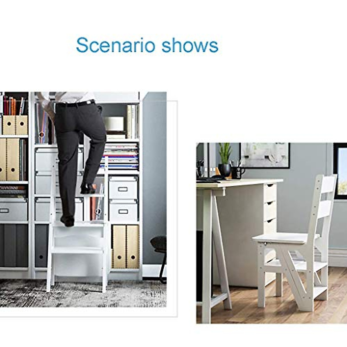 WOMELF Stool Home Step Stools,Stairway Chair with 4 Steps for Home Fashion Solid Wood Folding Chair Multifunction Stepladder Step Stool Step Ladder Fold up Library/Kitchen/Office Steps