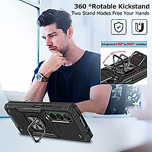RLUYIDIKS for Samsung Galaxy Z Fold 4 Case,360°Rotate Ring Stand Magnetic Cover Case,Military Grade Protection Shockproof Phone Case,7.6inch for Samsung Galaxy Z Fold 4 5G,Black RUS01-11