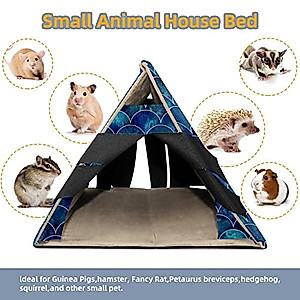 Dark Blue Mermaid Fish Scales, Hamster Hideout House Bed for Gerbils Chipmunks Squirrels Hedgehogs Guinea Pigs Small Animal Cage Habitat Decor