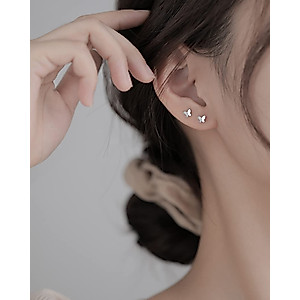 SLUYNZ 925 Sterling Silver Tiny Butterfly Earrings Studs for Women Teen Girls Tiny Studs Earrings (A-Silver)