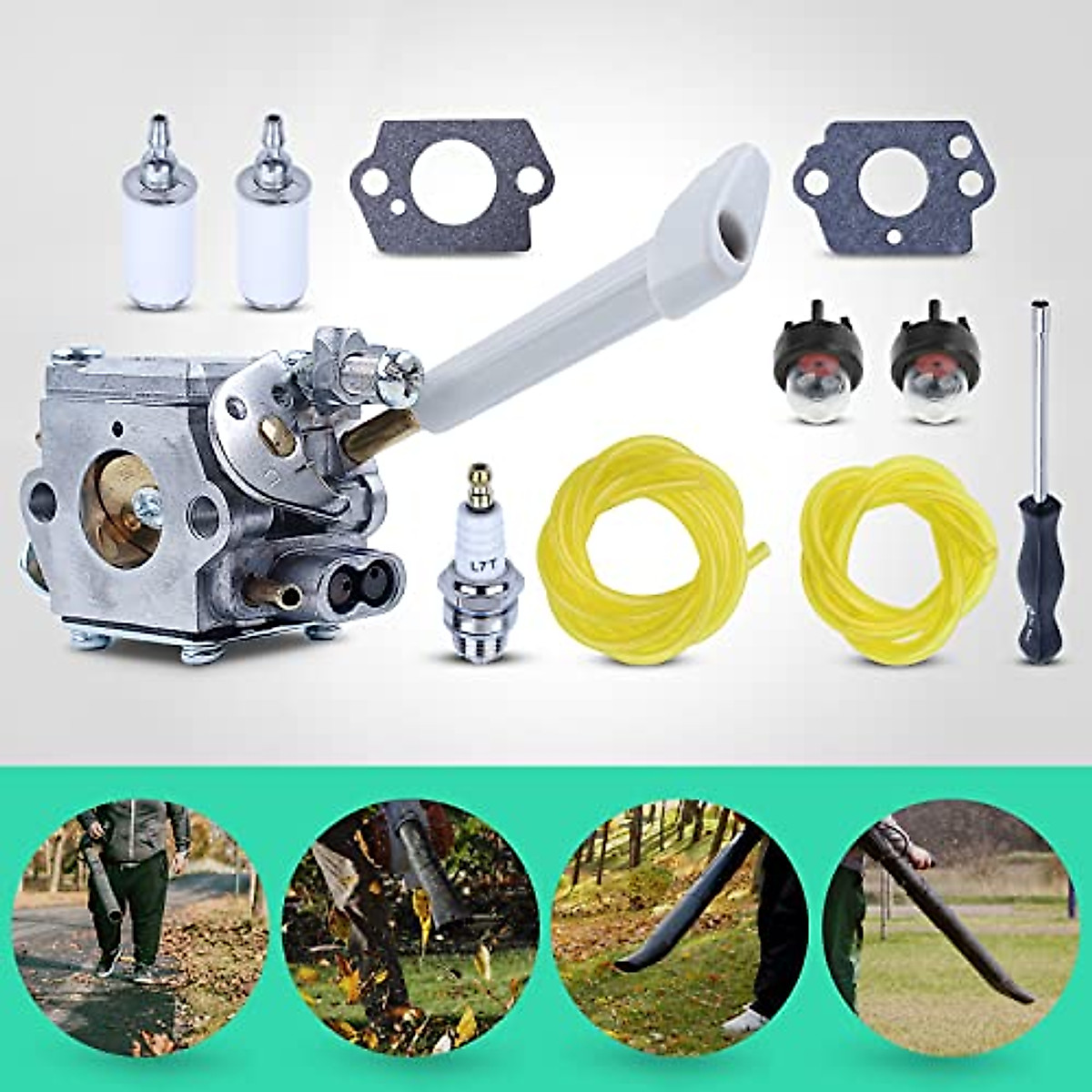 Adefol RY08420A Backpack Leaf Blower Carburetor and Carb Adjusting Tools for Ryobi BP42 RY08420 with Fuel Filter Line Replacement Parts for 308054079 530069247