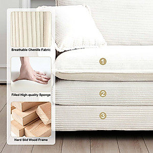 Oversize Corduroy Chaise Lounge Single Sofa, Deep Seat Reclining Sleeper Chair with Footstool Ottoman for Living Room (Beige, 1*Seat + 1*Ottoman)