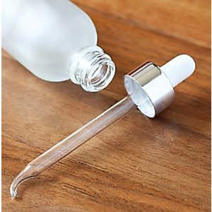 JUVITUS 2 oz Frosted Clear Glass Boston Round Bottle with Silver Metal and Glass Dropper (12 Pack) for Cosmetics, Serums, Carrier and Essential Oils, Aromatherapy