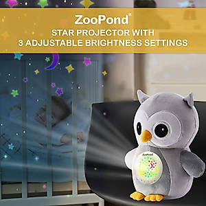 ZooPond - Baby Soother White Noise Machine, Shush, Crib Toy with Music and Lights, Star Projector, Infant Sleep Aid, Owl Sound Machine (Grey)