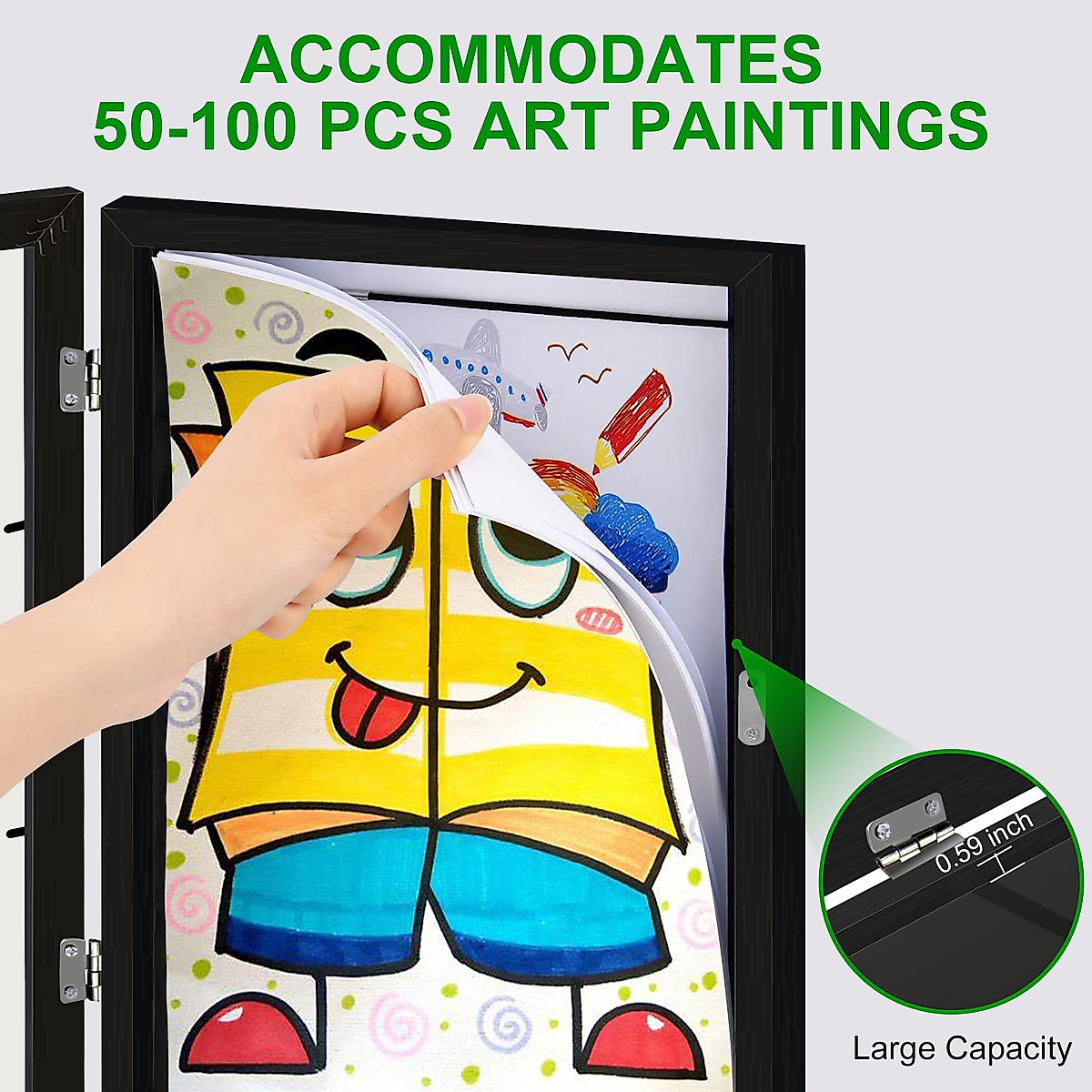 G4S3 2 Pack Kids Art Frame, 8.5x11 Front Opening Kids Artwork Frames Changeable, Chind Artwork Display Storage Frame for 3D Picture Crafts, Children Drawing Hanging Art, Holds 50-100 Pcs, Black