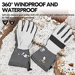 Vgo... High Dexterity Goatskin Leather Winter Warm Ski Gloves Waterproof Insert, Touchscreen, Cold Storage Work Gloves, G200 Thinsulate, (1 Pair,M, GA8435FW)