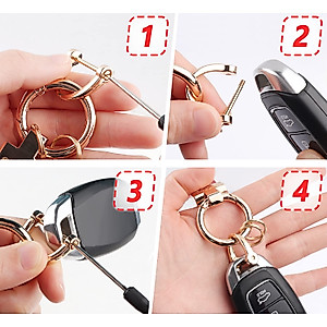 Turcee Carbon Fiber Car Keychain,Automotive Interior Accessories Keychains Leather Car Key Fob &Anti-Lost D-Ring Blue 4.9x1.36''