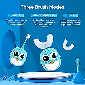 OKKOSTAR Electric Auto Toothbrush Kids U Shaped Toothbrush Set with 4 Brush Heads, BPA Free CPSIA Compliant, Kids 360 Toothbrush, Auto Brushes for Teeth Kids, Age 3-12