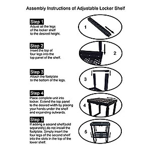 Locker Organizer Shelf， Adjustable Width and Height , Ideal Locker for School, Office, and Gym Lockers (Black)