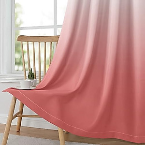 HOMEIDEAS Coral Pink Ombre Blackout Curtains 52 X 84 Inch Length Gradient Room Darkening Thermal Insulated Energy Saving Grommet 2 Panels Window Drapes for Living Room, Bedroom