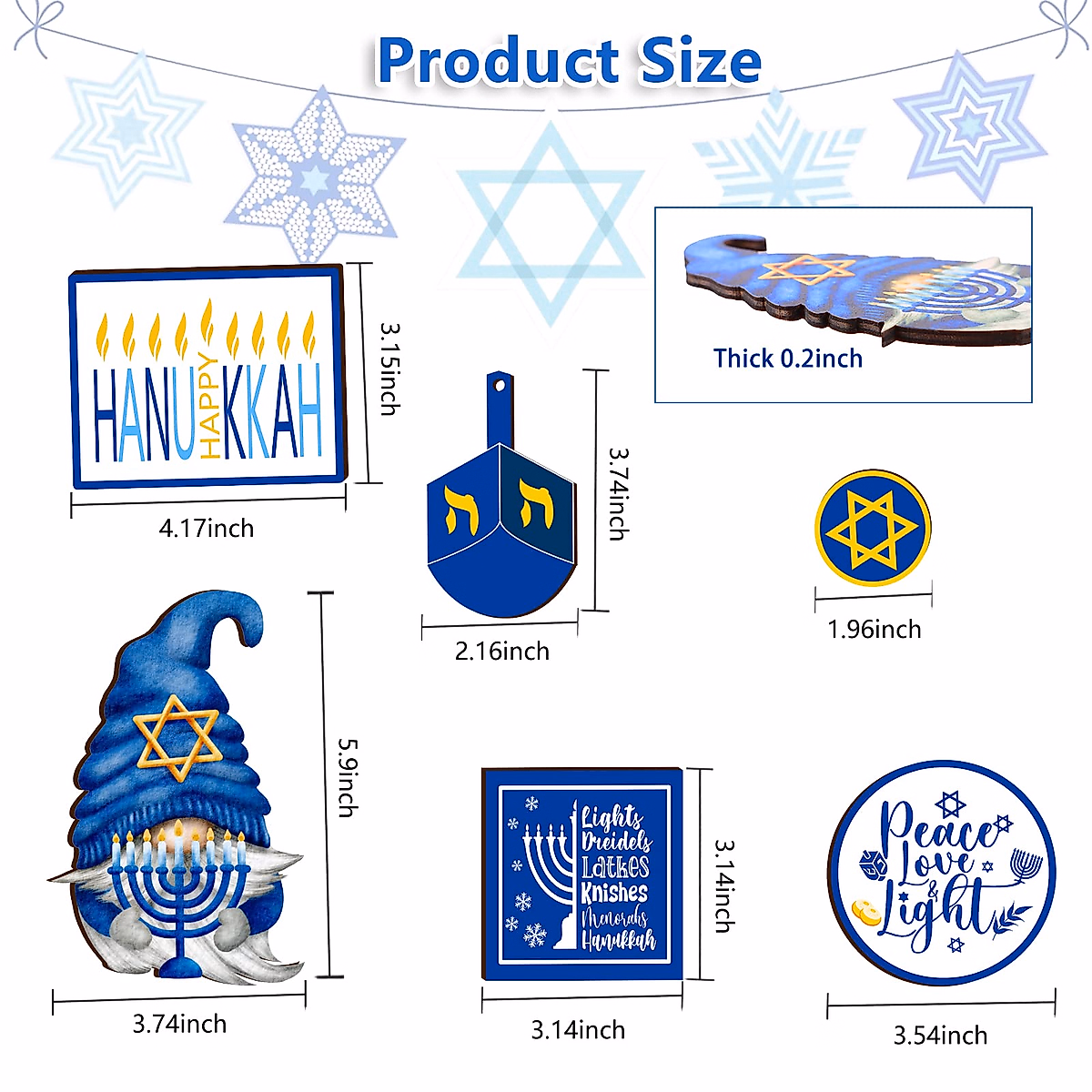 10 Pieces Happy Hanukkah Tiered Tray Decor-Hanukkah Wood Signs Decor with Star of David, Hanukkah Gnome, Mini Menorah, Hanukkah Party Wooden Decor for Hanukkah Farmhouse Home Table Decor