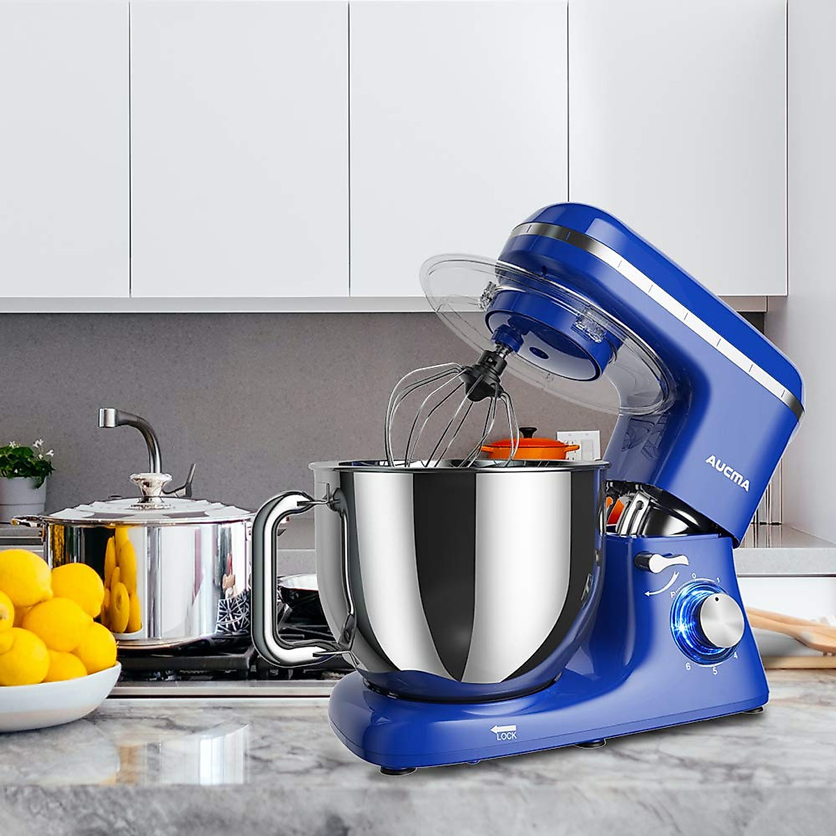 Aucma Stand Mixer,7.4QT 6-Speed Tilt-Head Food Mixer, Electric Kitchen Mixer with Dough Hook, Wire Whip & Beater