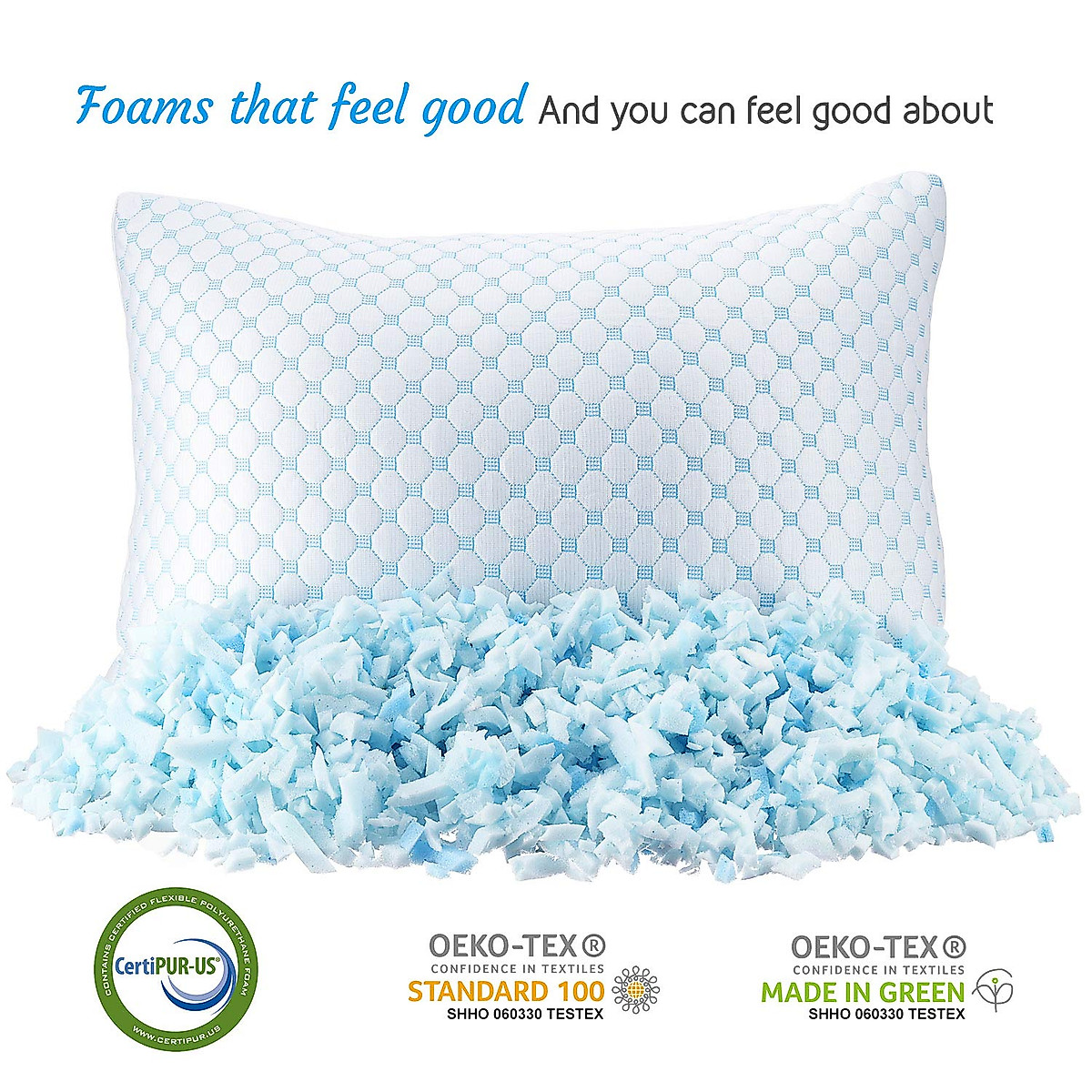 Nestl Cooling Pillow, Shredded Memory Foam Pillows King Size Set of 2, Gel Infused Cool Pillow, Adjustable King Size Pillow for Sleeping, Breathable King Pillow, Washable Removable Bed Pillow Cover