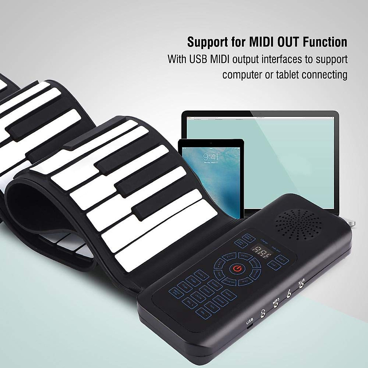 Roll Up Piano 88 Keyboard Aufrollbares Klavier Tasten,Electronic Keyboard Hand Rolling Up Piano Built in 1100mAh Li on Battery(Rolling Up Piano+Pedal+USB Cable+DC Power Cable+Storage Bag)