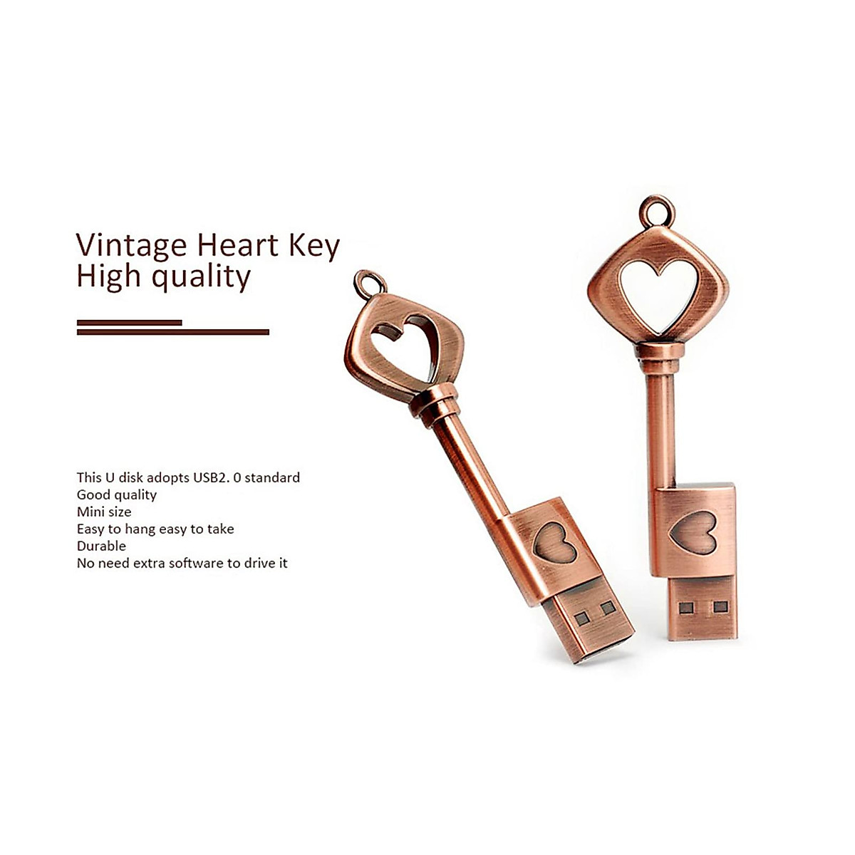 CHUYI Metal Heart Key Shape 1Pcs 64GB USB 2.0 Flash Drive Waterproof Pen Drive Memory Stick USB Flash Disk with Keychain Thumb Drive Gift