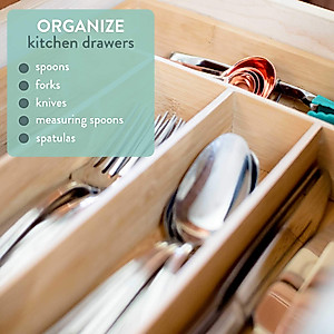 Island Bamboo Drawer Organizer - Wooden Insert Utensil Tray for Kitchen Cutlery, Silverware & Flatware - Great Divider & Organizers for Large Office Drawers, Jewelry Holder & Utensils Separator