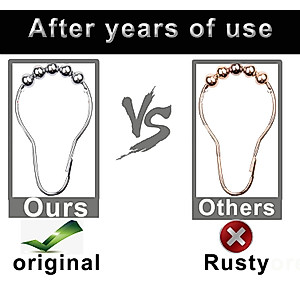 Yuiviot Shower Curtain Hooks Rings【12pack】, Silver Leaves Decorative Alloy Pendants, Rust Proof Stainless Steel Hooks for Bathroom Rod, Anti-Corrosion Hanger, Nickle Brushed Heavy Duty Roller