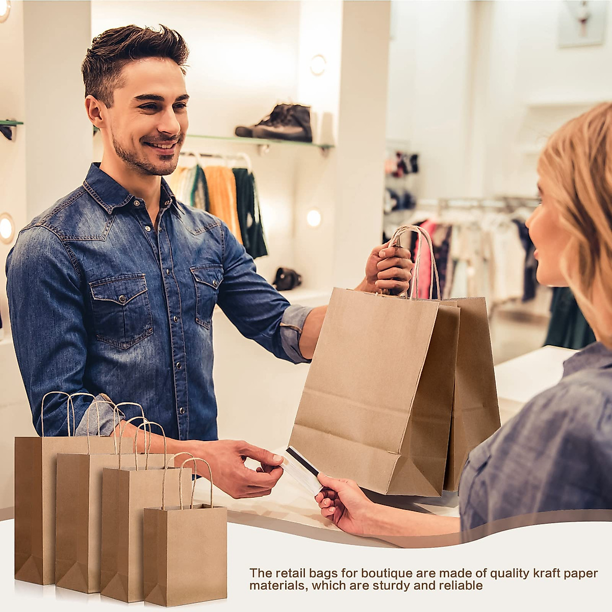 100 Pcs Kraft Paper Bags Mixed Size Gift Bags 6 x 4.5 x 2.5, 5.2 x 3.5 x 8, 10 x 5 x 13, 8 x 4.25 x 10 Inch, 25 Pcs Each, Brown Paper Bags with Handles, Shopping Bags, Merchandise Bags, Favor Bags