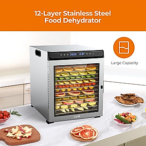 YASHE Food Dehydrator Machine, 12 Stainless Steel Food Dryer, 72H Timer and Temperature Control (95°F-167°F), 1300W Dehydrators for Food and Jerky, Herbs, Fruit, Dog Treats, Recipes Book Included